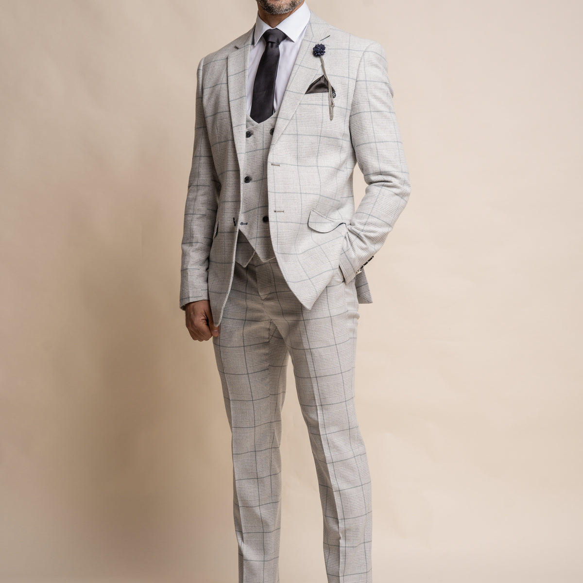 3 PIECE BEIGE CHECK SUIT – Michael Leigh Menswear